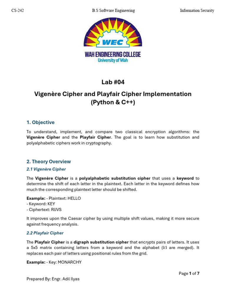 Lab - 04 P2 Ciphers Code (Information Security) | PDF | Encryption ...