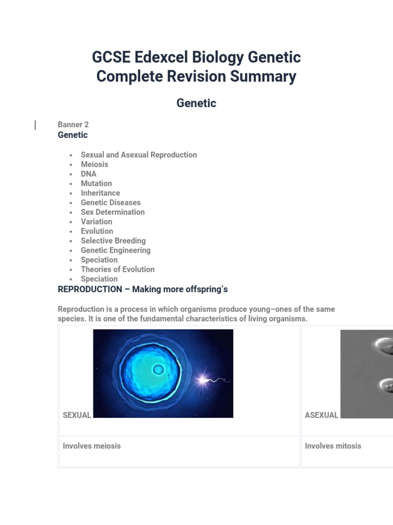GCSE Edexcel Biology Genetic Complete Revision Summary | PDF | Sexual ...