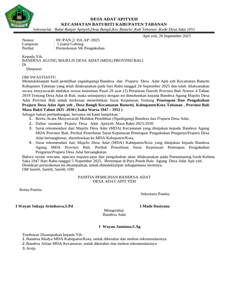 Surat Permohonan Pengukuhan | PDF