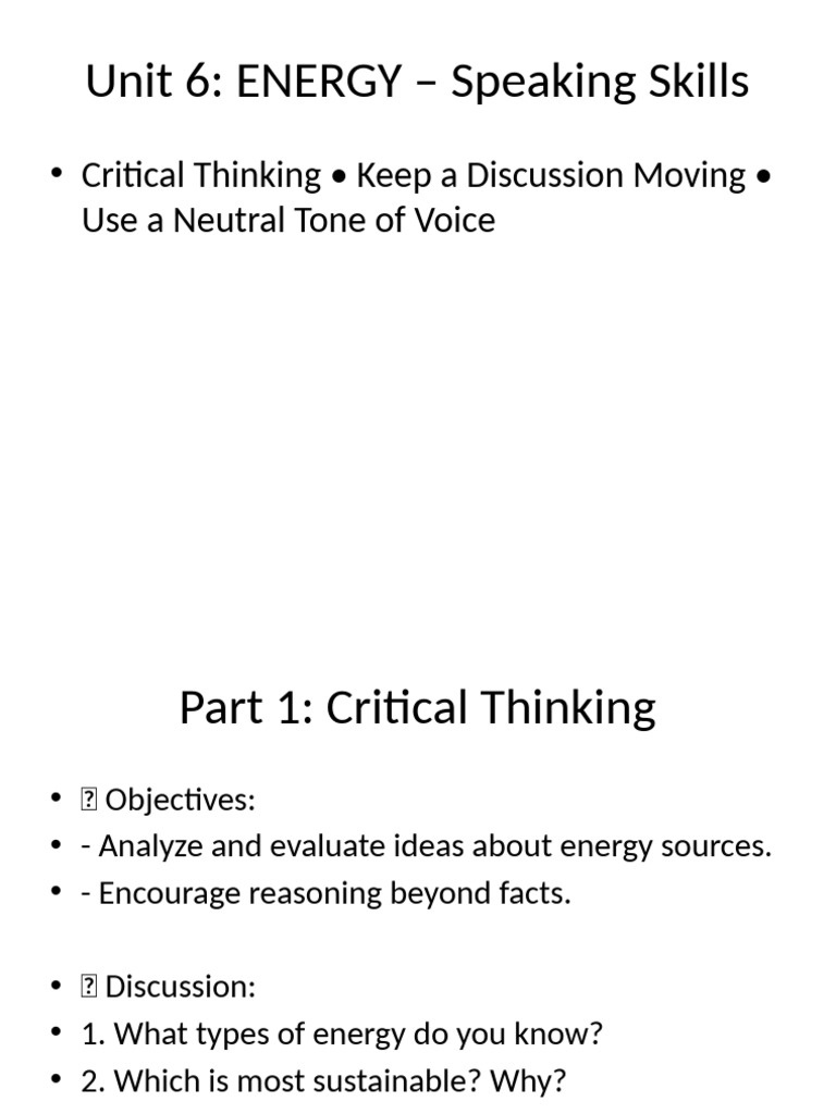 Energy Discussion Skills and Strategies | PDF