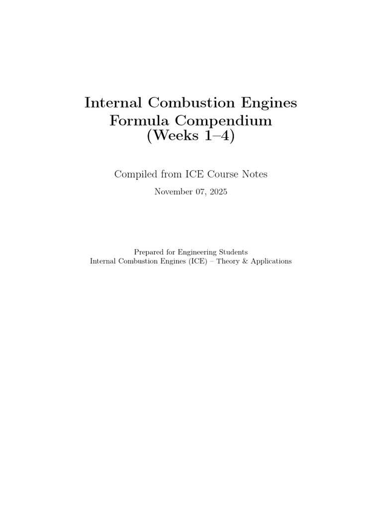 Internal Combustion Engine Formulas Guide | PDF | Continuum Mechanics ...