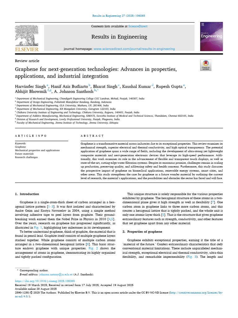 Graphene For Next-Generation Technologies - Advances in Properties ...