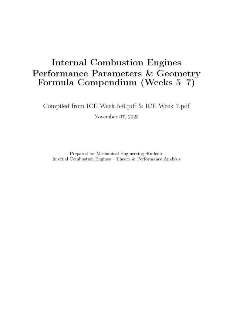 ICE Performance & Geometry Formulas | PDF | Engines | Rotating Machines