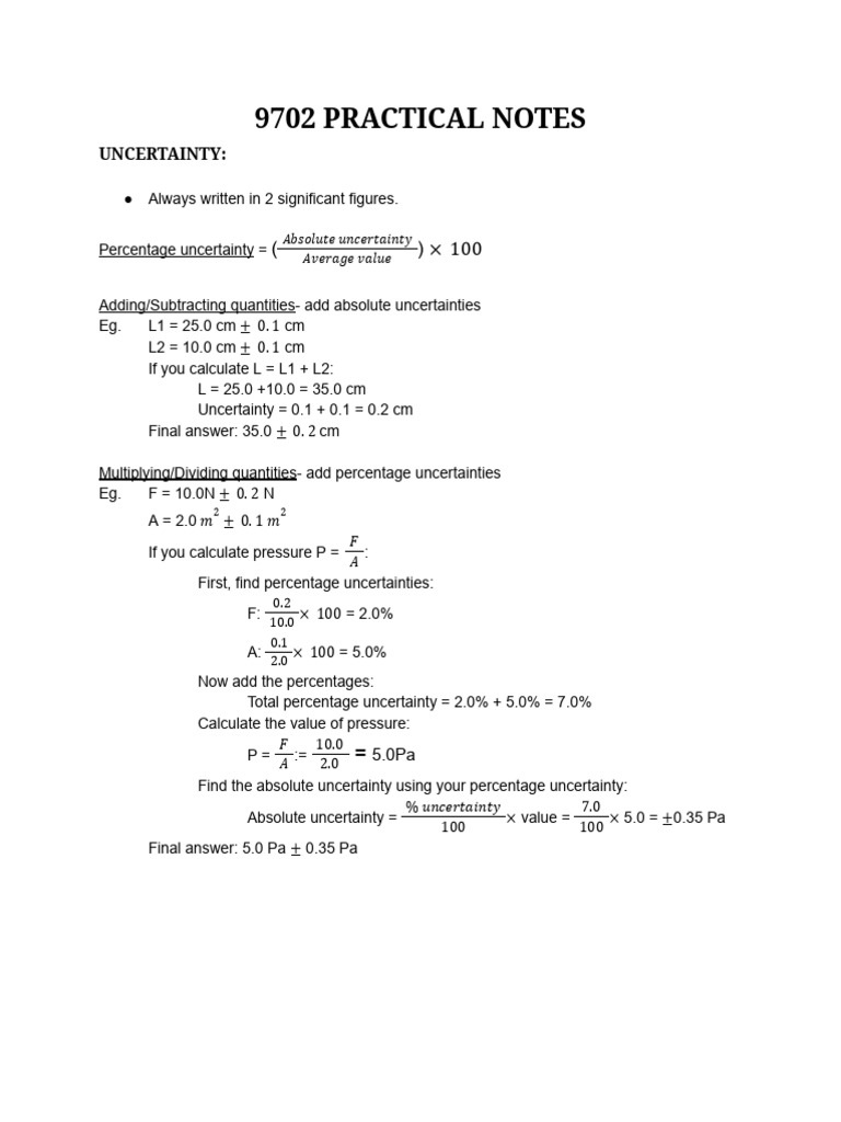 9702 Practical Notes | PDF | Significant Figures
