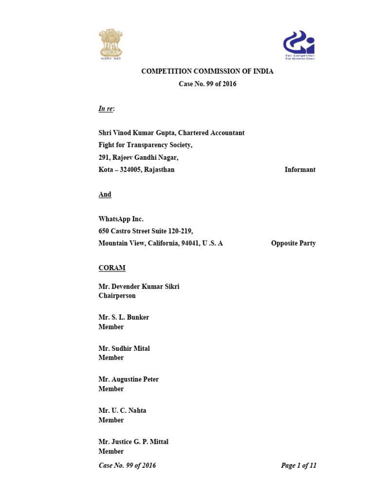 Vinod Kumar Vs Cci Hughlighted | PDF | Mobile App | Facebook