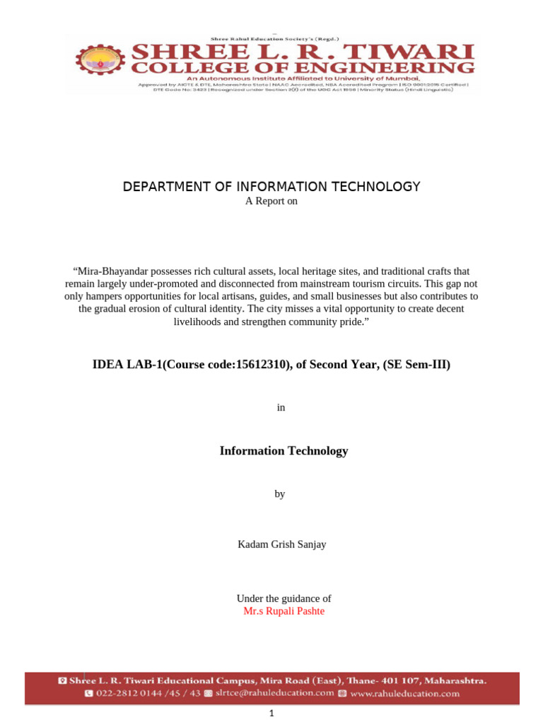 26 - E IDEA Lab Report Format - Docx-1 | PDF | Databases | Tourism