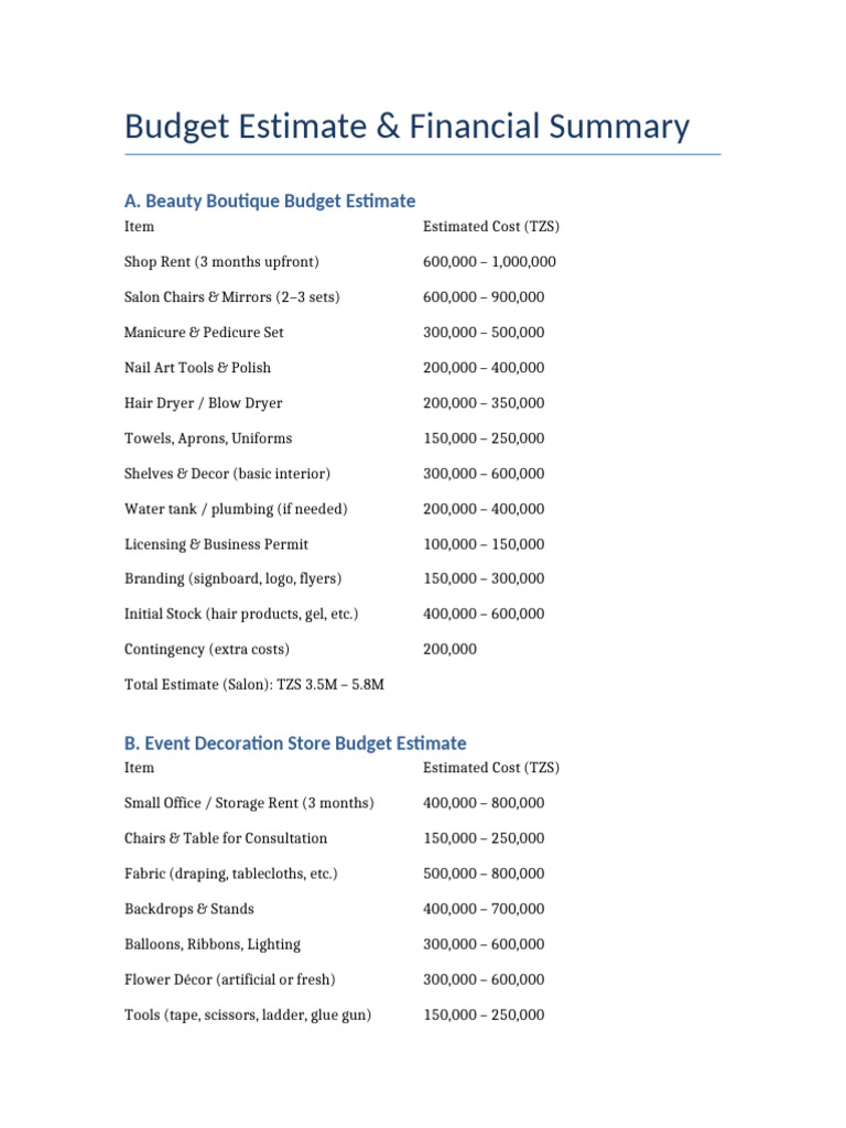 Ollie Budget Estimate | PDF