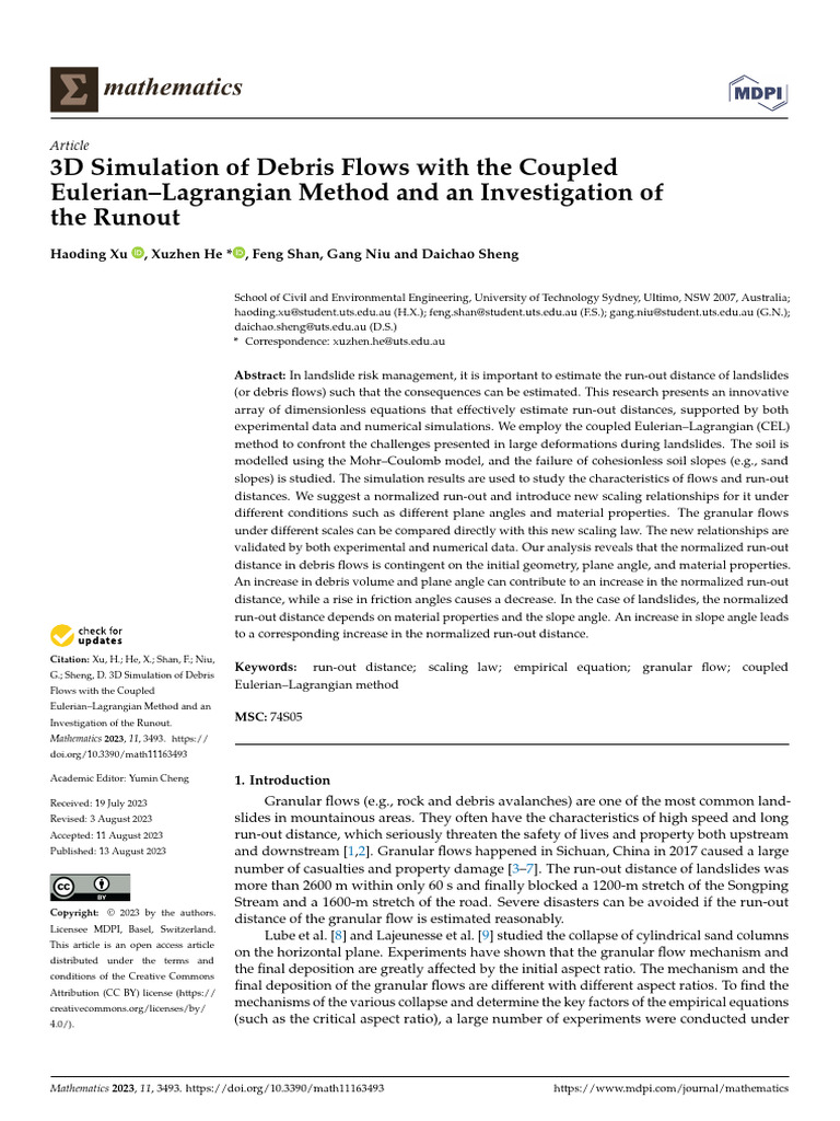 3D Simulation of Debris Flows With The Coupled Eul | PDF | Continuum ...