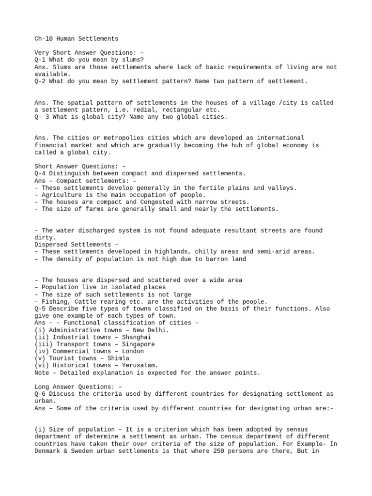 Ch-10 Human Settlements | PDF