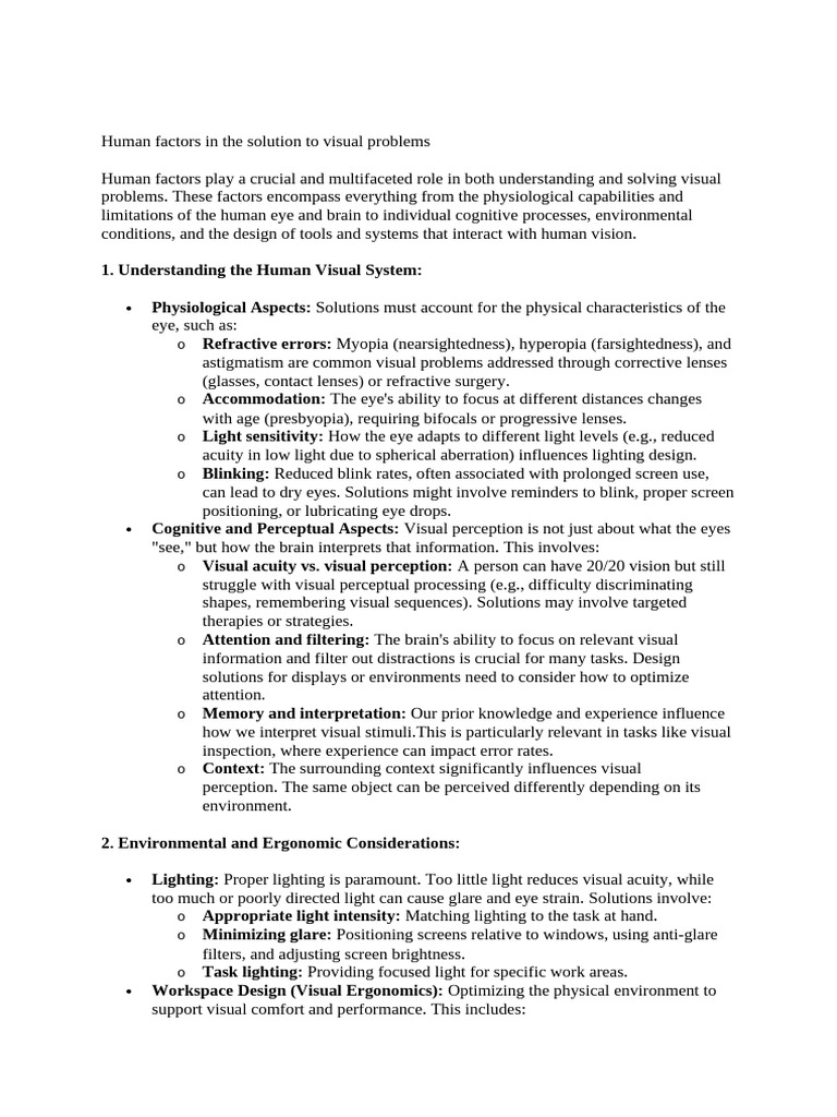 Human Factors in Solution To Visual Problems | PDF | Visual Acuity | Eye