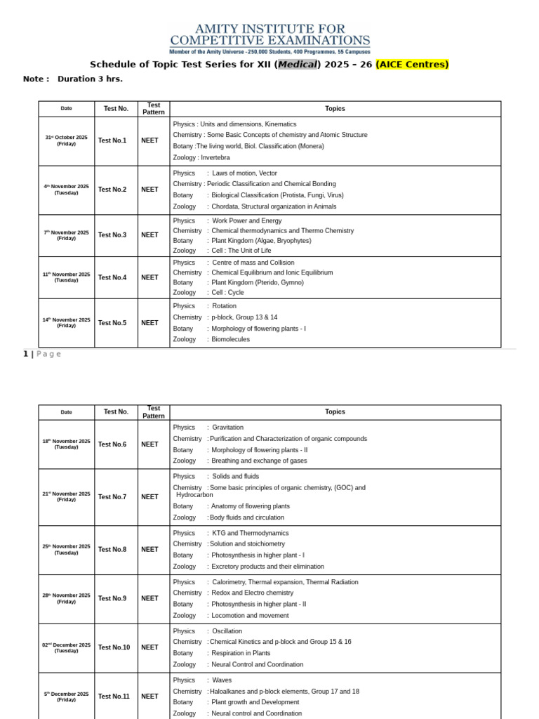 Test Series - NEET (2025 - 2026) - AICE Students | PDF | Chemistry | Botany