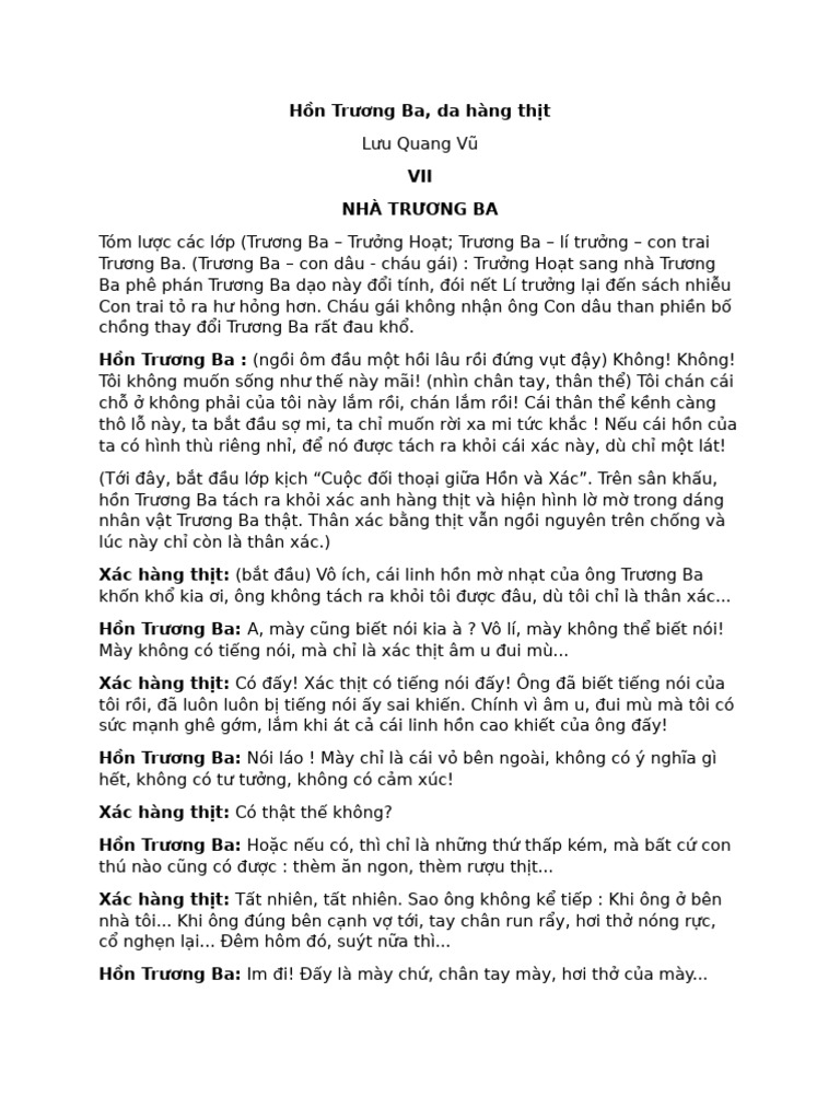 (Văn Bản) Hồn Trương Ba, Da Hàng Thịt | PDF