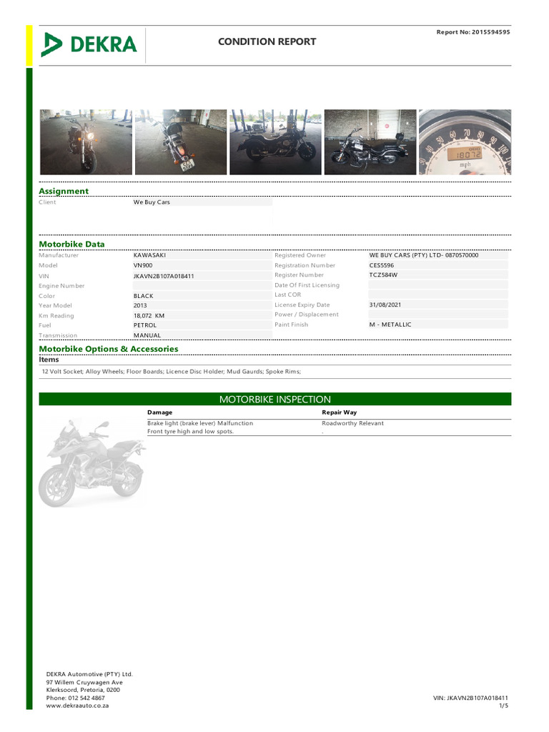 Dekra Report - 230815 - 100021 | PDF | Motorcycle | Brake