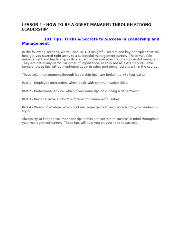 101 Leadership Tips for Managers | PDF