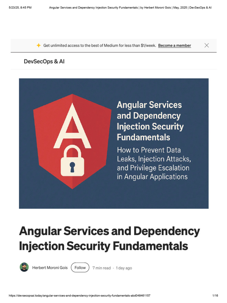 Angular Services and Dependency Injection Security Fundamentals - by Herbert Moroni Gois - May ...