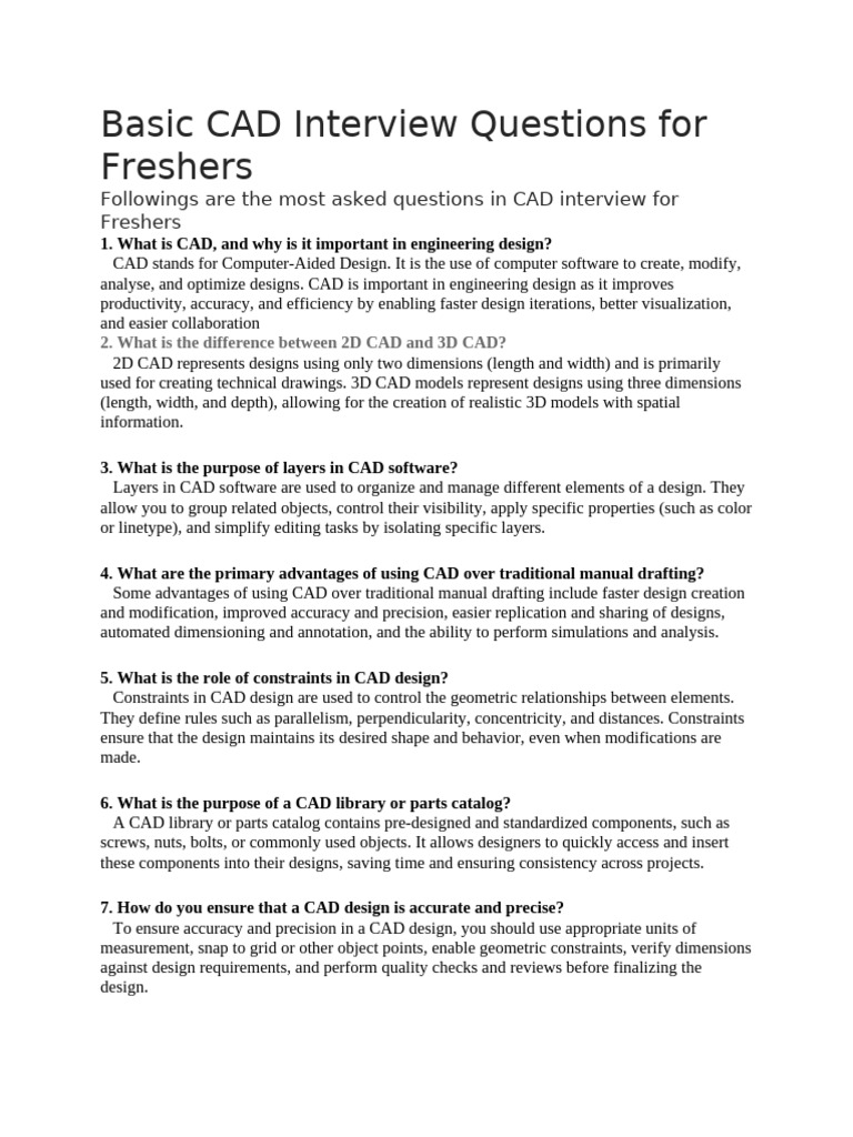 Basic CAD Interview Questions For Freshers | PDF | Computer Aided Design | 3 D Modeling