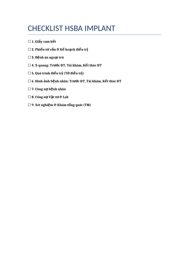 Checklist HSBA Implant | PDF