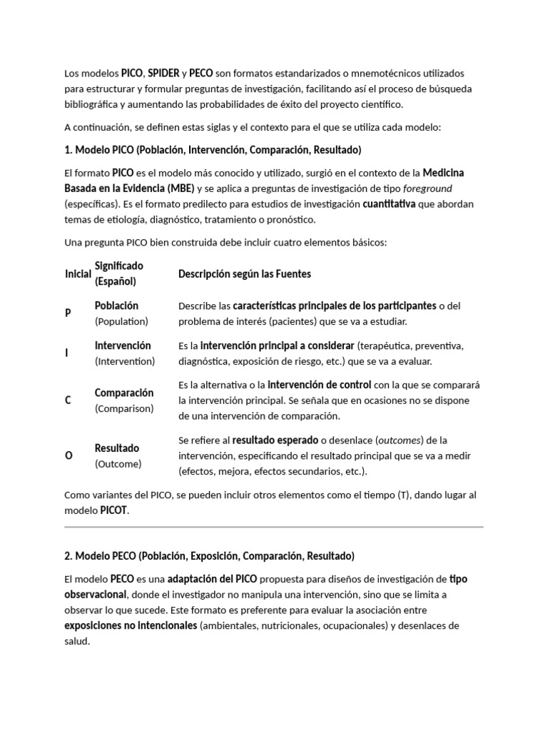 Pico, Spider, Peco | PDF | Evidencia basada en medicina | Sicología