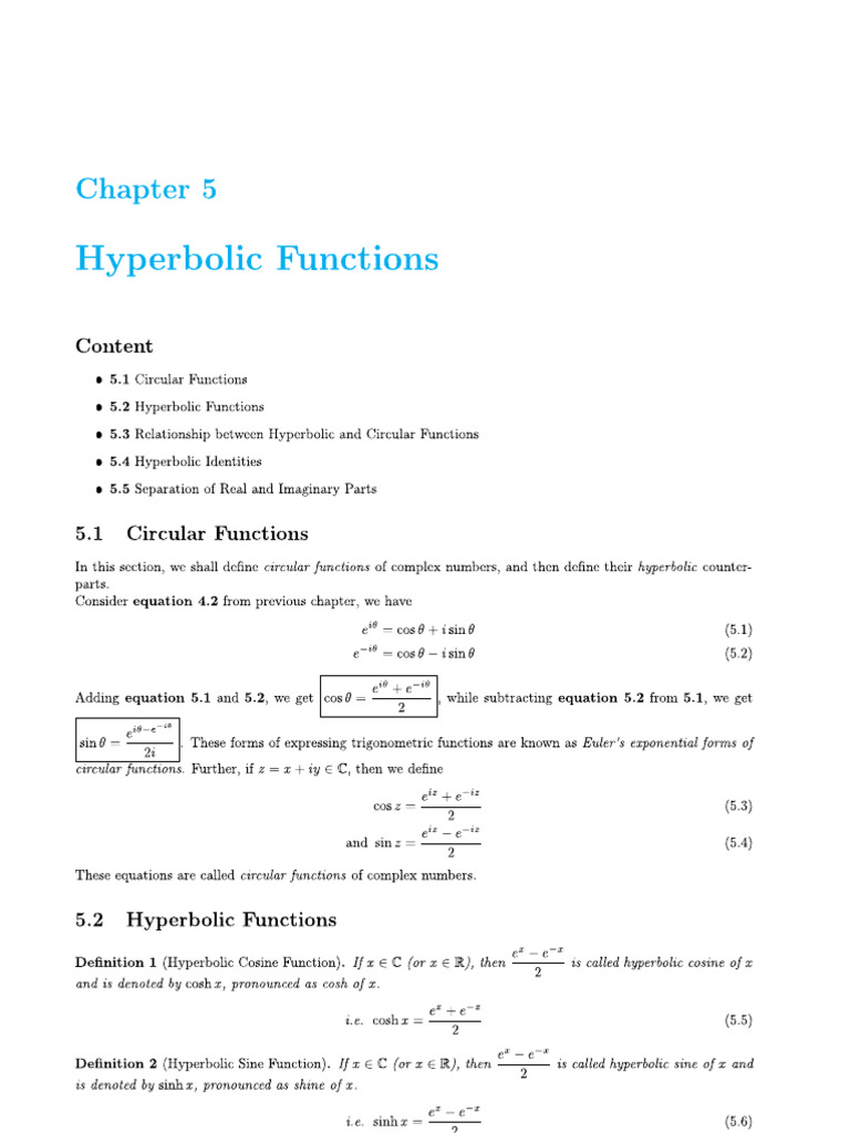 Hyperbolic Func | PDF