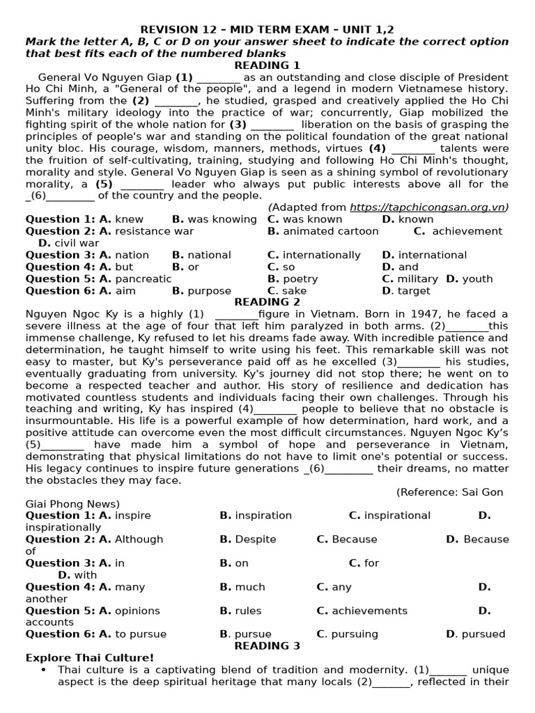 Revision 12 Mid Term 2025 (HS) | PDF | Ho Chi Minh | Walt Disney