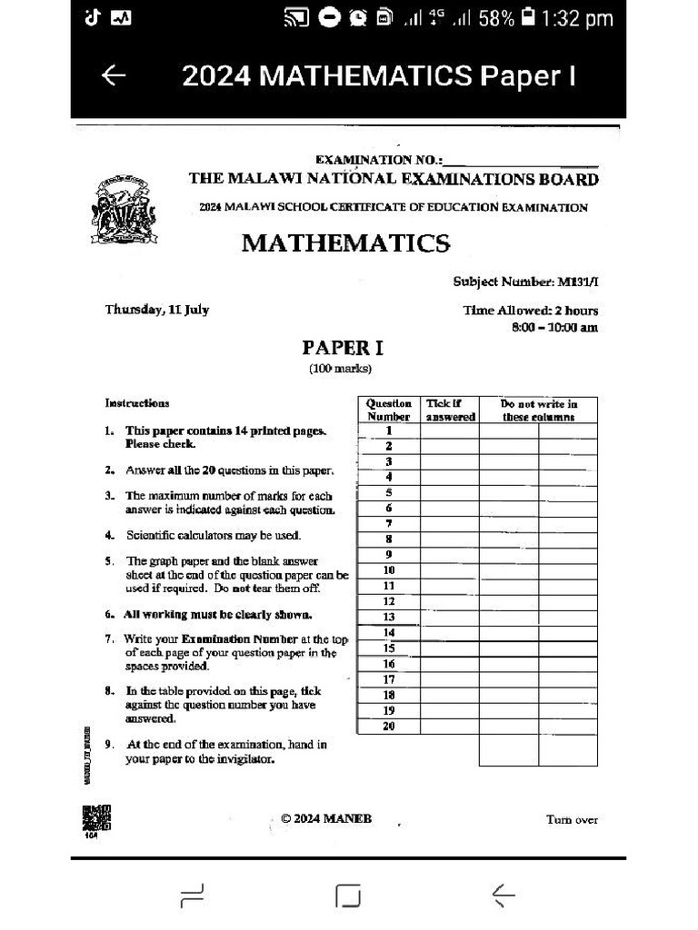 Maths Paper 1 2024 | PDF