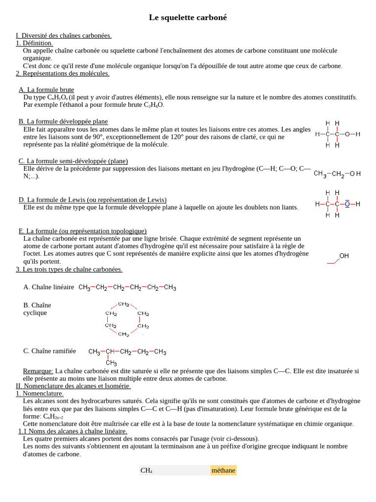 Squelette carboné et nomenclature des alcanes | PDF | Alcane | Chimie