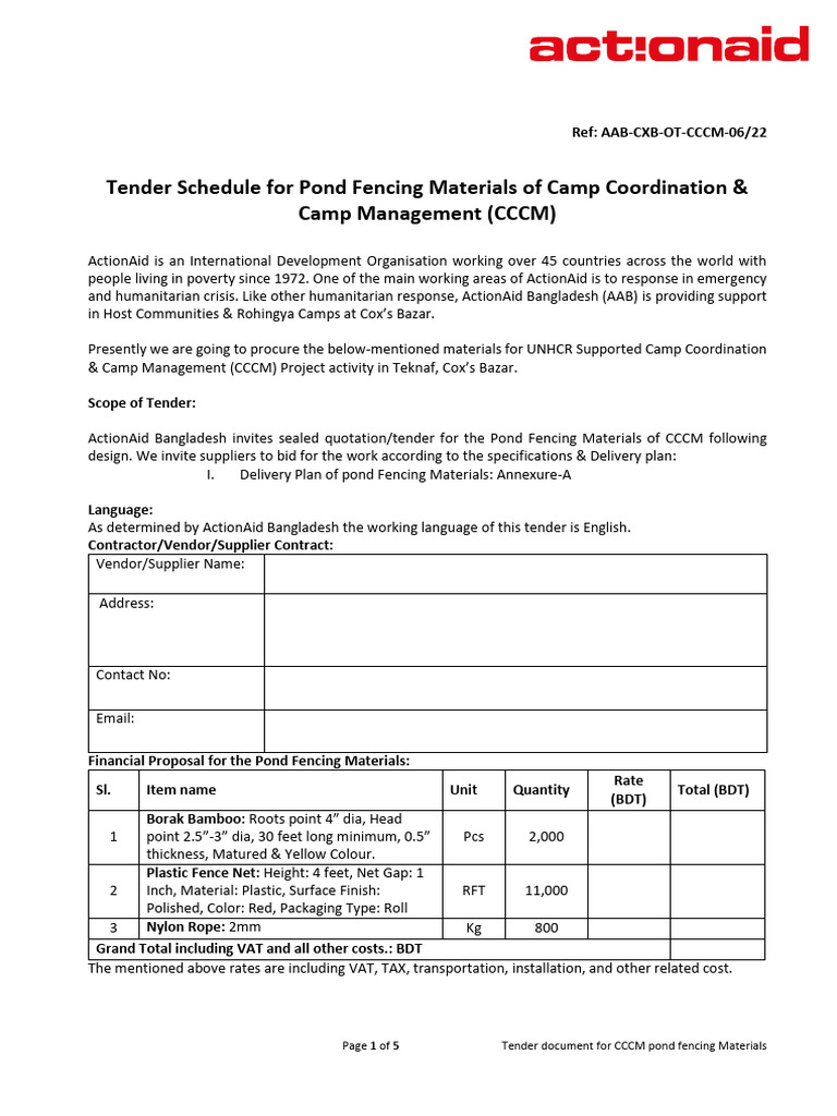 CCCM Pond Fencing Materials Tender | PDF | Payments | Specification ...