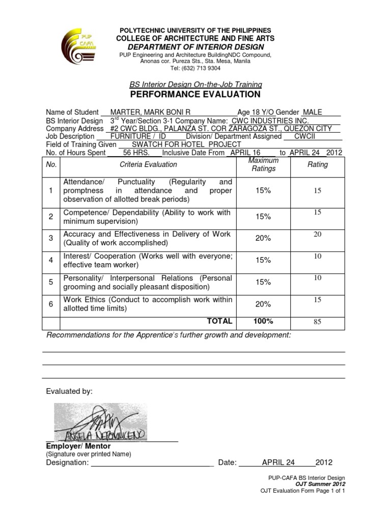 OJT Evaluation CWC | PDF | Psychological Concepts | Behavior Modification