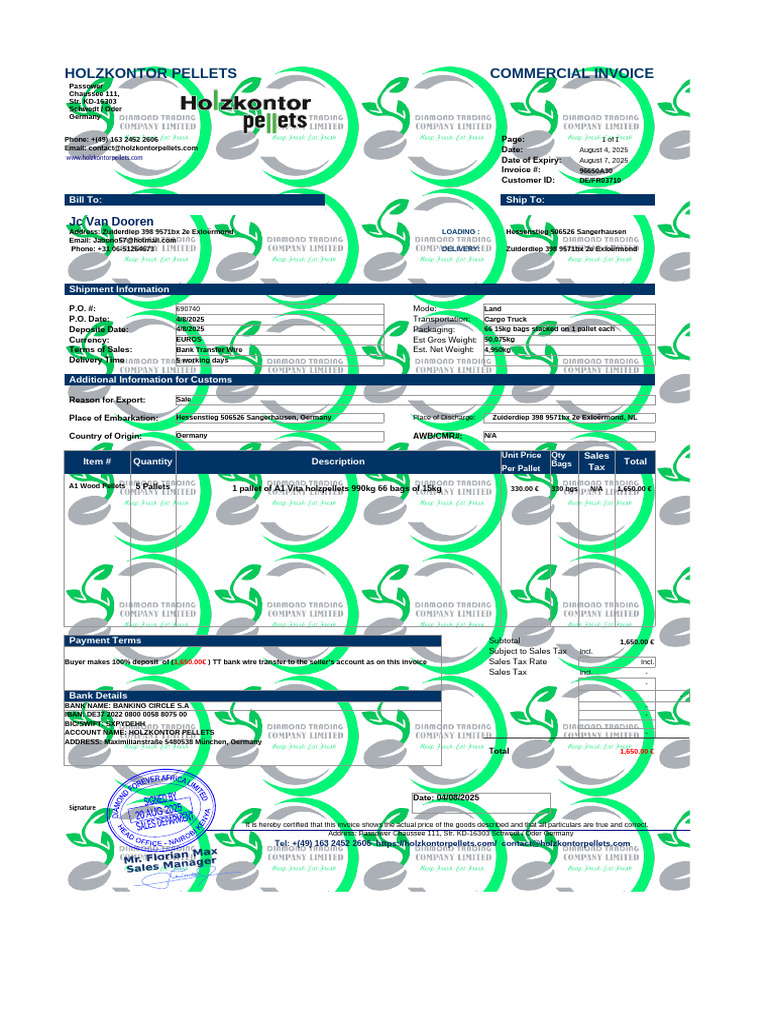 Invoice Wood Pellets (Autosaved) | PDF | Invoice | Payments