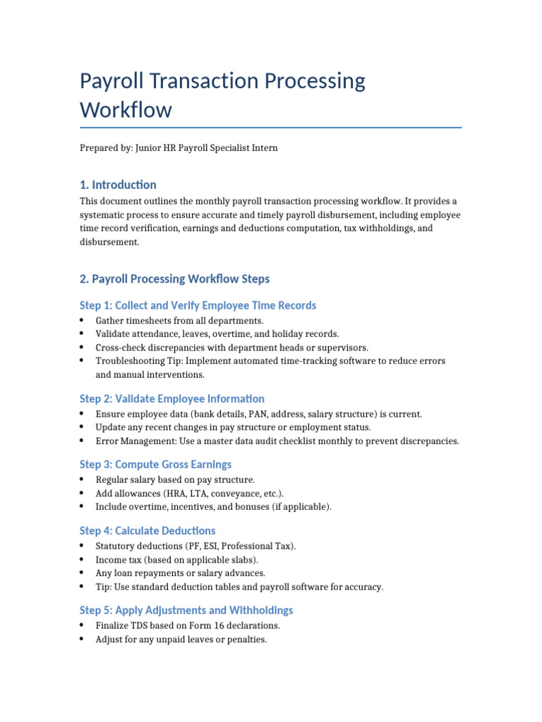 Monthly Payroll Processing Workflow Guide | PDF | Payroll | Taxes
