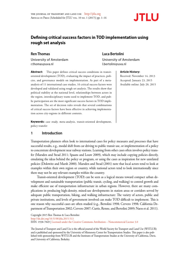 Critical Success Factors in TOD Implementation | PDF | Meta Analysis ...