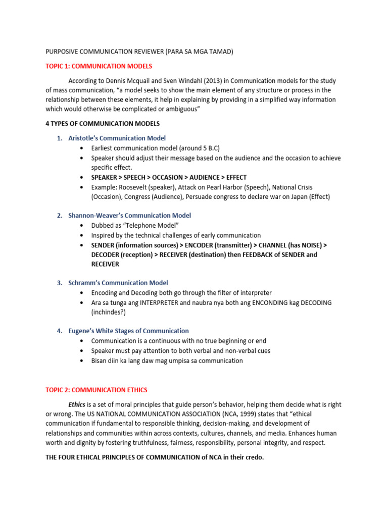 Purposive Communication Reviewer | PDF | Public Speaking | Communication