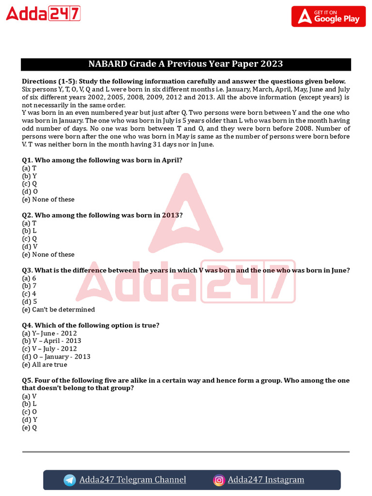 NABARD Grade A Assistant Manager Prelims Previous Year Paper 2023 | PDF ...