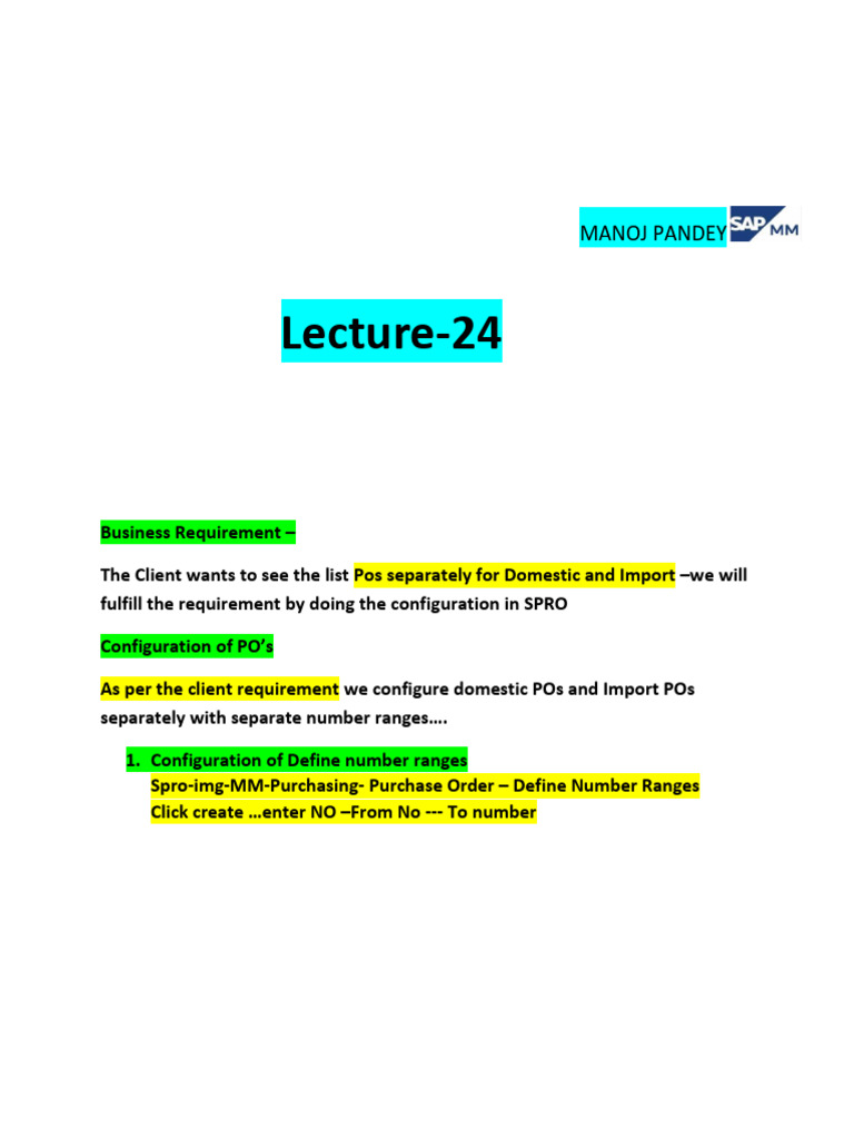 SAP MM Lecture-24 Configuration of PO-1 | PDF