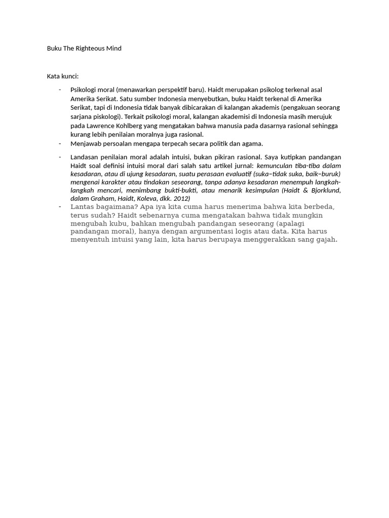 Psikologi Moral dalam The Righteous Mind | PDF