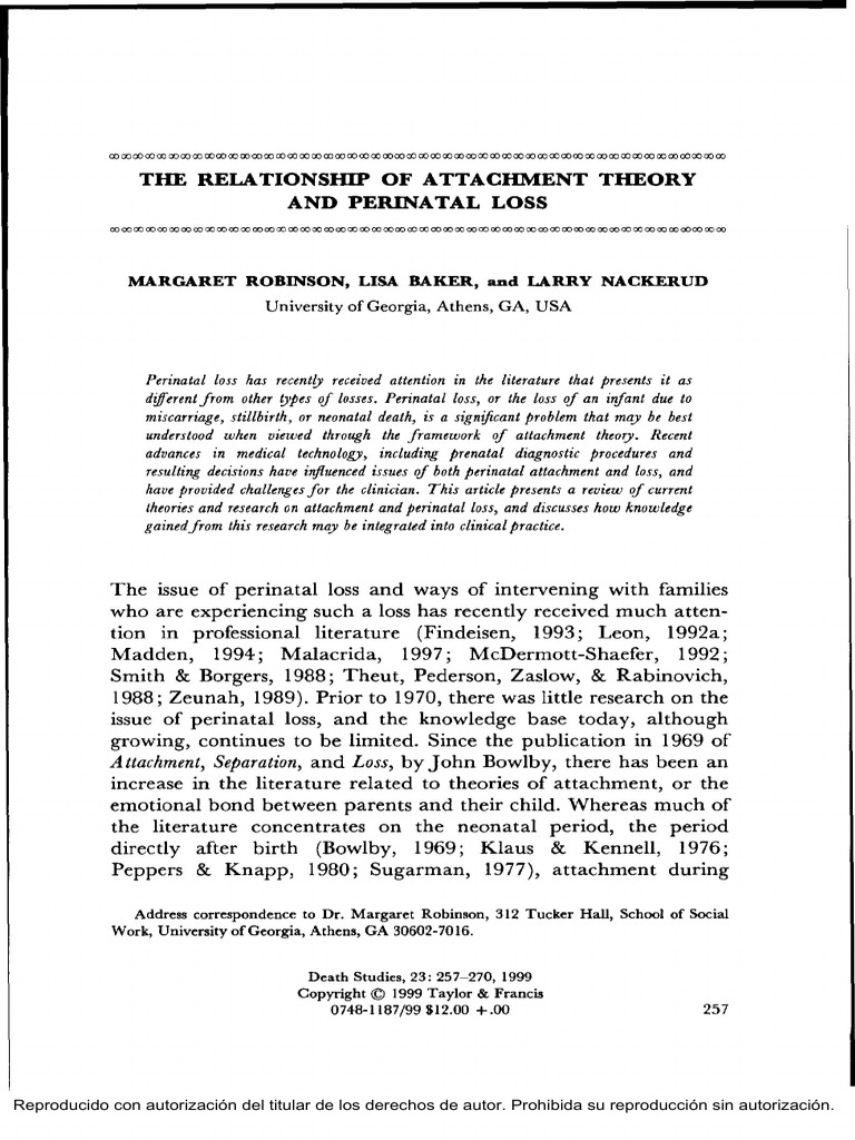 The Relationship of Attachment Theory and Perinatal Loss | PDF