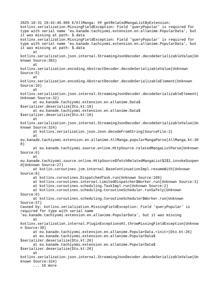 MissingFieldException in Manga API | PDF | Computer Networking ...