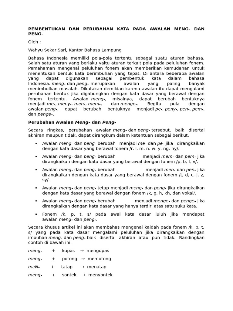 Perubahan Awalan Meng- dan Peng- | PDF