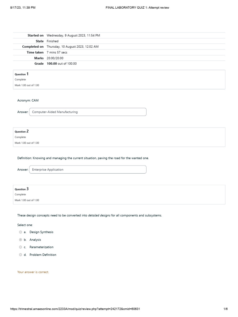 FINAL LABORATORY QUIZ 1 - Attempt Review | PDF | Software Engineering | Information Technology