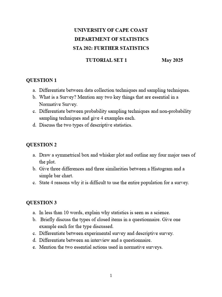 Sta 202 - Tutorial Set I | PDF
