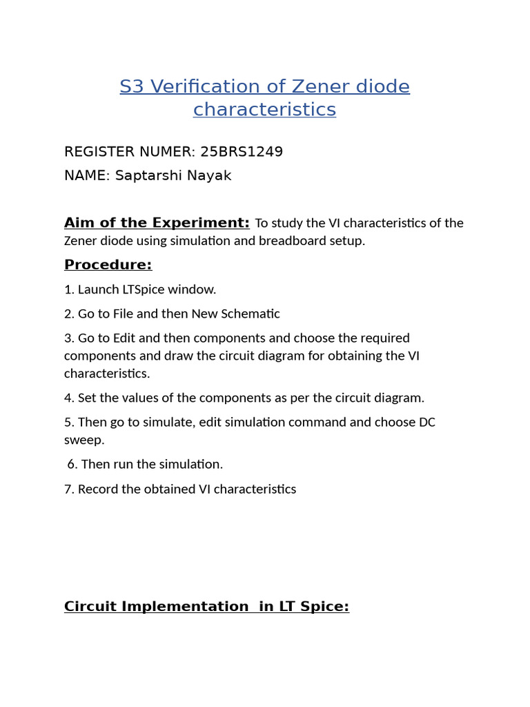 S3 Verification of Zener Diode Characteristics | PDF