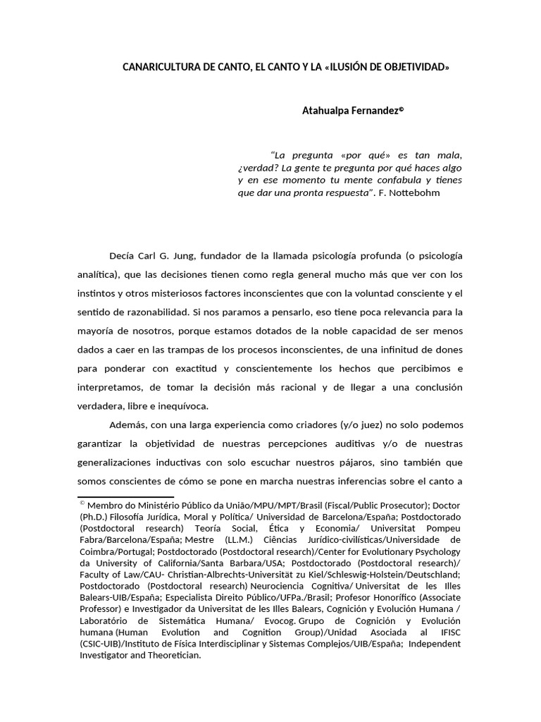 Canaricultura de Canto, El Canto y La Ilusión de Objetividad | PDF ...