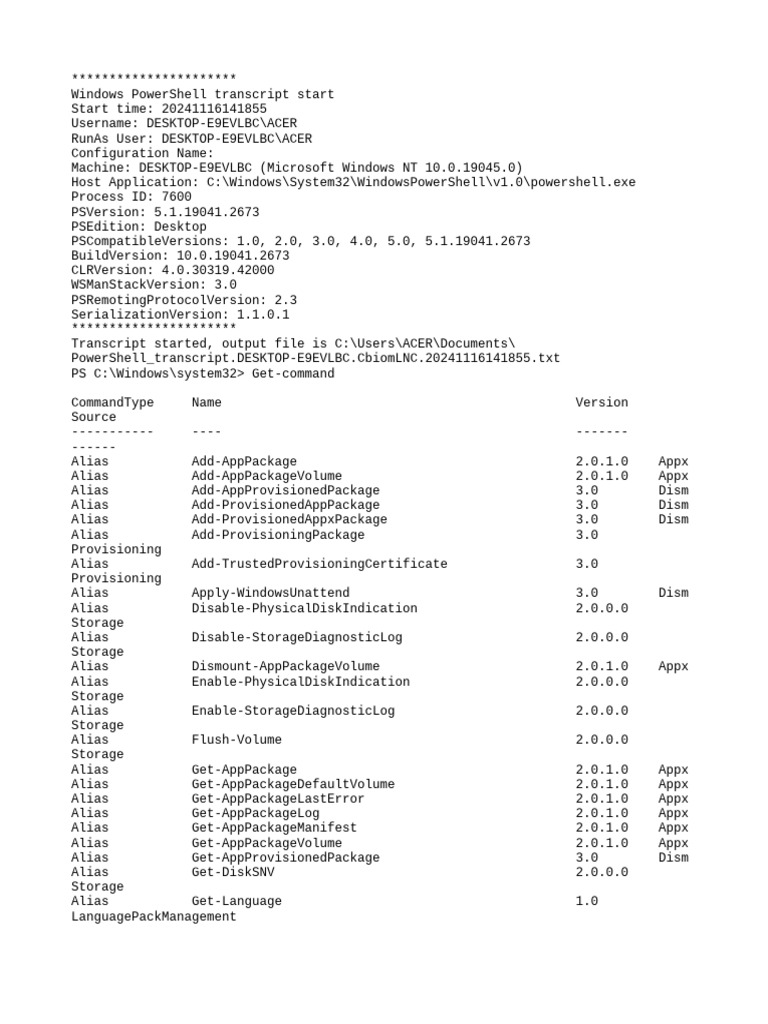 PowerShell Command Transcript Log | PDF | Computing Platforms ...