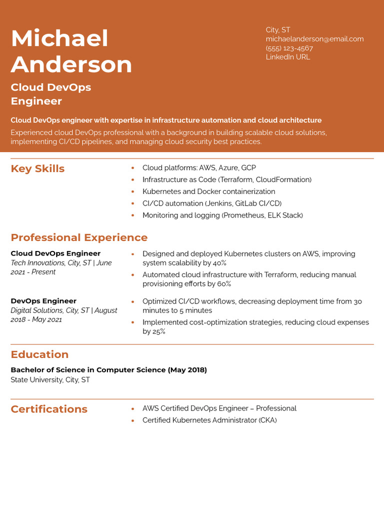 Cloud DevOps Engineer Resume Summary | PDF