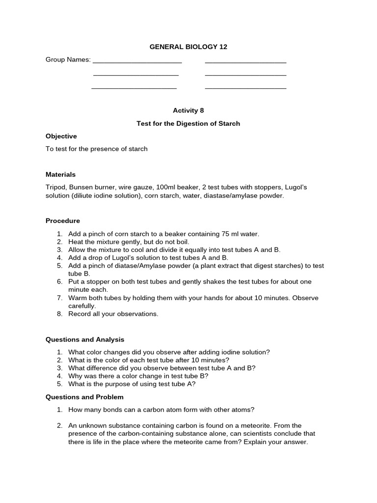 Starch Digestion Test Procedure | PDF