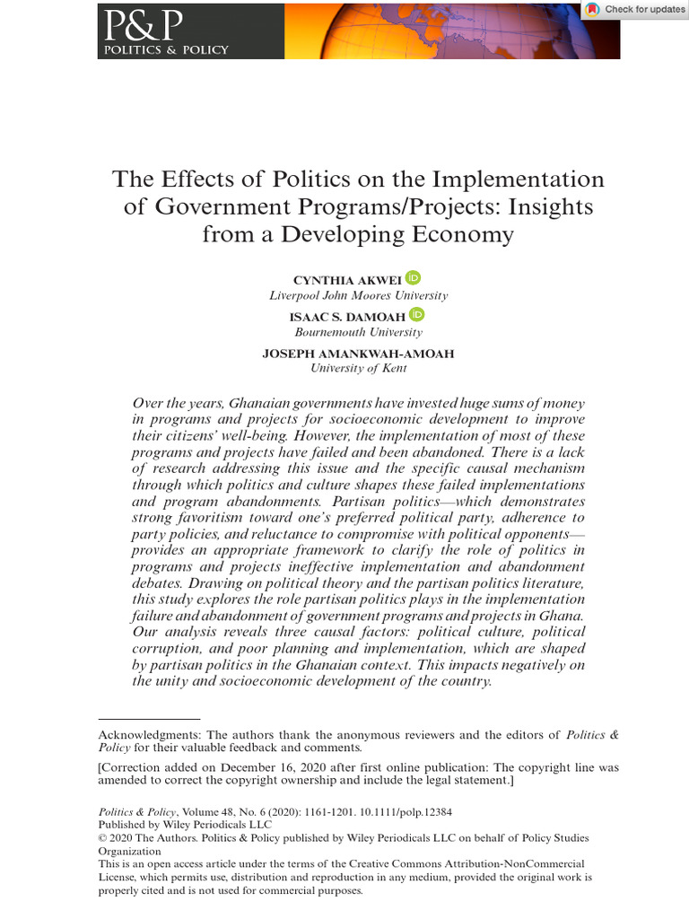 The Effects of Politics On The Implementation of Government Programs ...