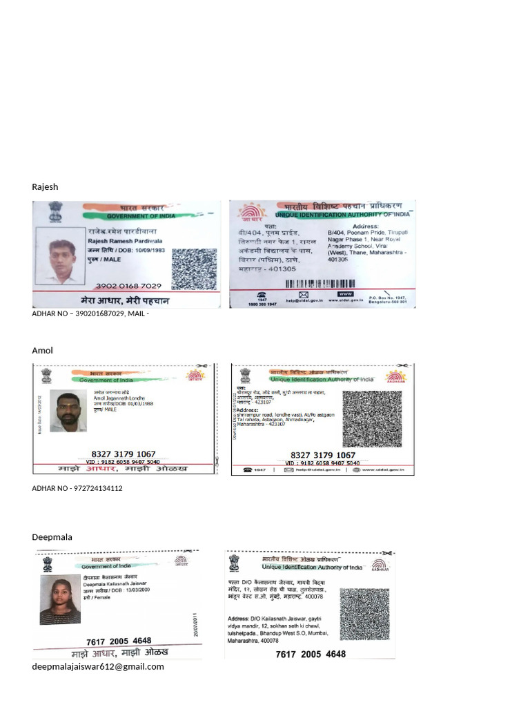 Adhar Data | PDF