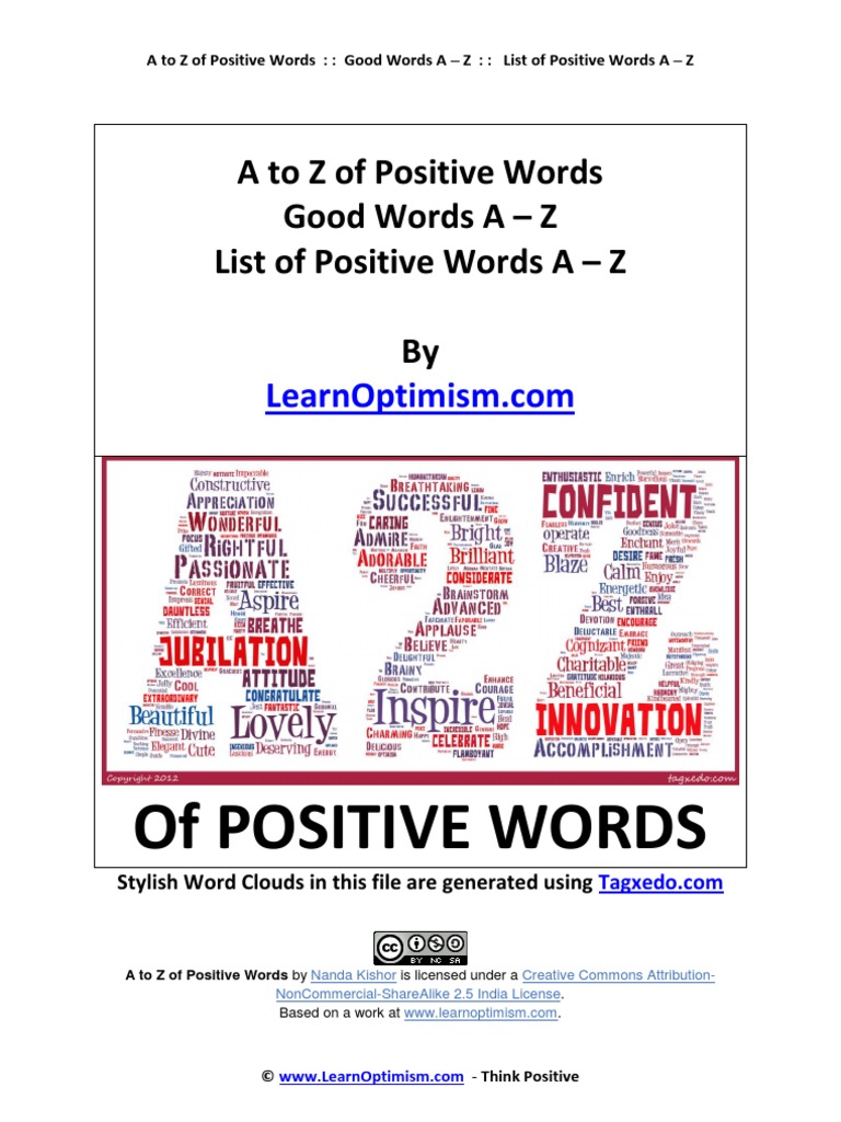 A To Z of Positive Words Ebook :: Good Words A - Z | PDF