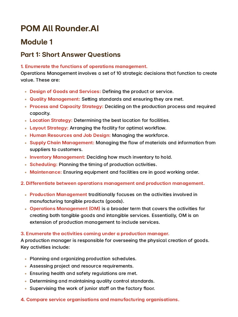 Production and Operations Management Notes | PDF | Labour Economics ...