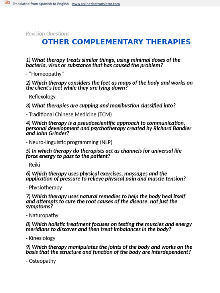 Overview of Complementary Therapies | PDF | Massage | Emotional Freedom ...